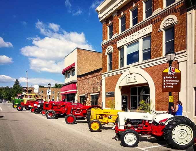 Vintage tractors line up like colorful parade floats, proving Monroe knows how to celebrate its agricultural roots.