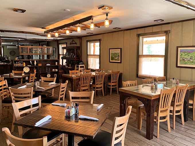 Wood-paneled walls and honest furniture create the kind of dining room where memories get made over meals.