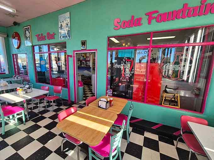 Step inside and let those checkered floors transport you straight back to the Eisenhower era's glory days.