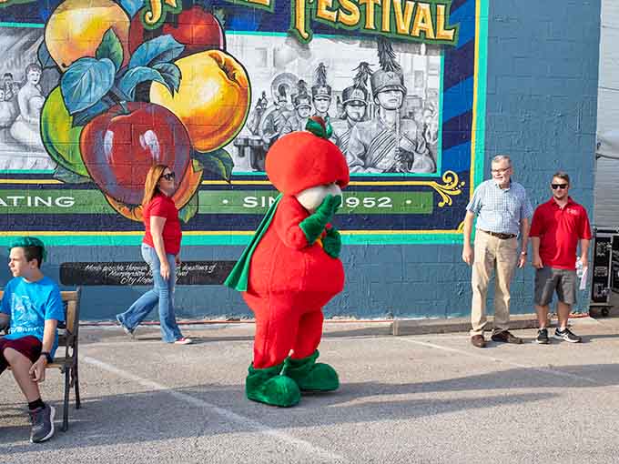 Captain Applesauce himself, looking like a fruit superhero ready to save the day from boring festivals everywhere.