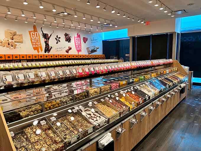 Rows of colorful candy bins stretching into the distance like a sweet tooth's version of the yellow brick road.