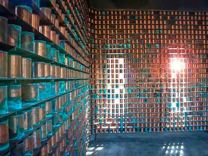 Thousands of copper canisters create an unexpectedly artistic memorial to lives lost and medical history preserved.