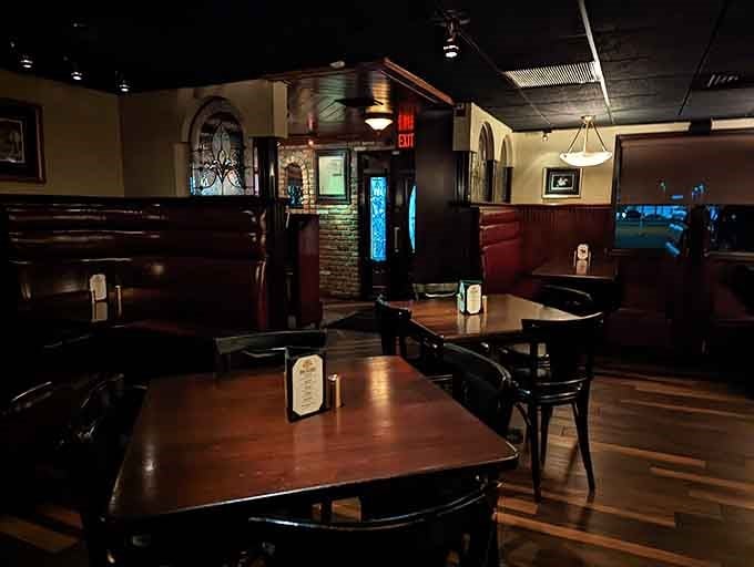 Dark wood and warm lighting create the kind of atmosphere where business deals and anniversaries feel equally at home.