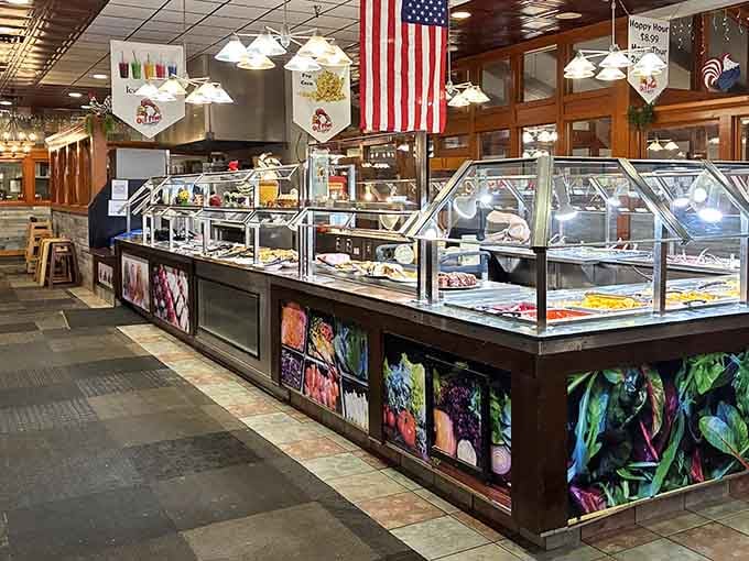 Behold the promised land: gleaming buffet stations stretching out like a delicious parade of Southern hospitality.