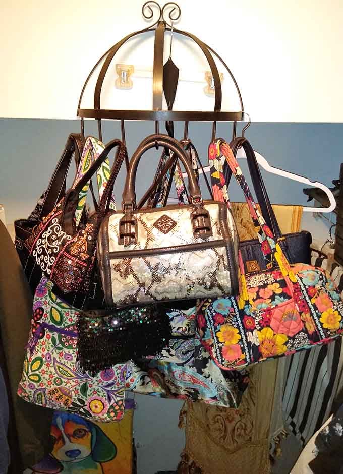These colorful bags hanging like art prove that even purse shopping can be an adventure when prices don't require a loan.