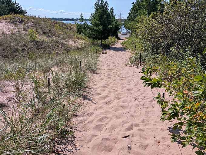 Sandy pathways through the dunes lead to your own private slice of freshwater paradise.