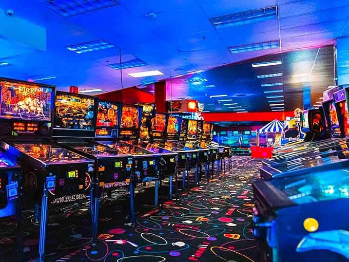 Rows of pinball machines glow like a neon dream you never want to wake up from.