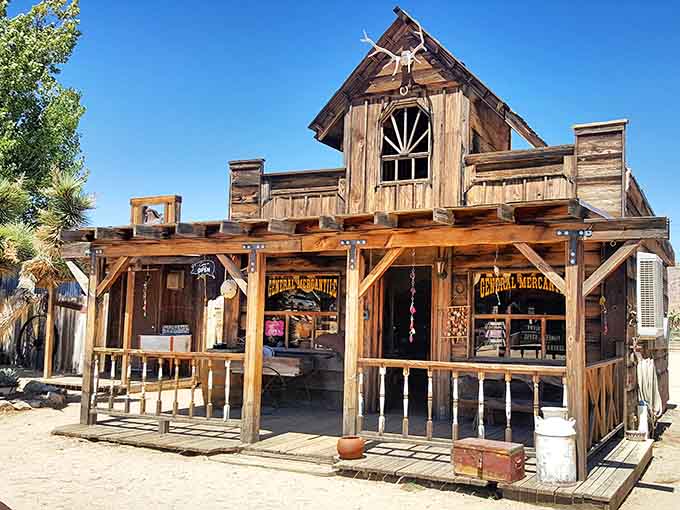 The weathered wood and false-front architecture make every storefront look like it's waiting for a showdown at high noon.
