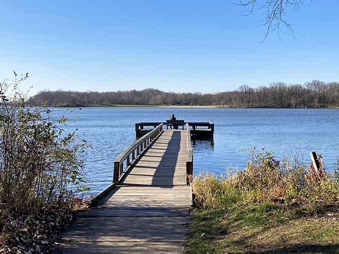 This fishing pier knows exactly what it's doing, stretching out into calm waters like an invitation.