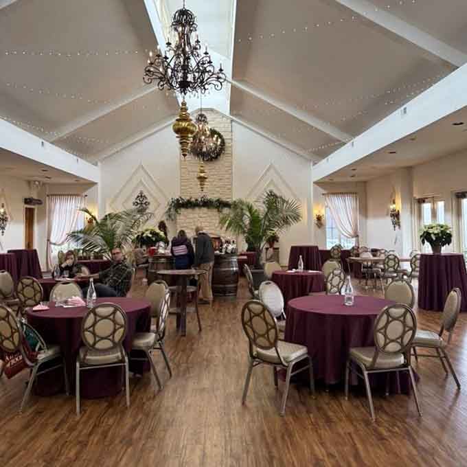 Vaulted ceilings and elegant chandeliers create a space fancy enough for proposals but relaxed enough for Tuesday afternoon wine therapy.