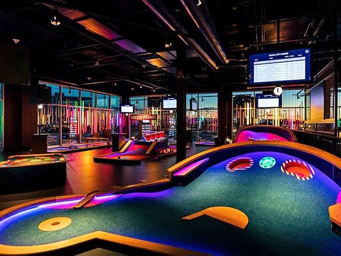 Neon curves and glowing obstacles transform mini-golf into an art installation that happens to keep score.