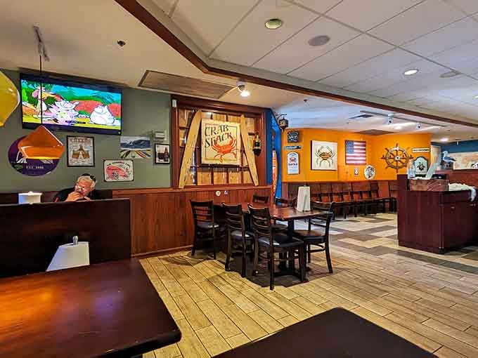 Nautical charm meets comfortable dining where ship wheels and ocean vibes create the perfect backdrop for your seafood adventure.