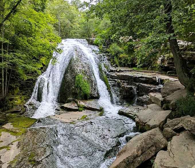 When a waterfall splits into two streams, it's like nature couldn't decide which way looked better.