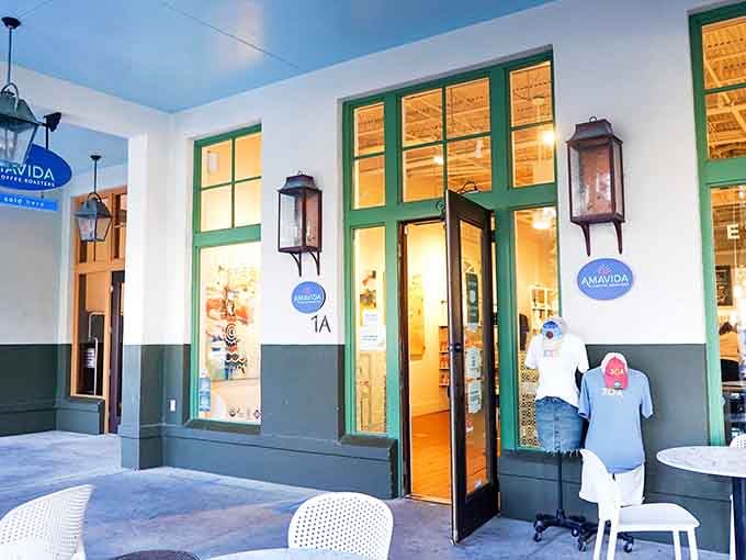 When a storefront glows this warmly at dusk, you know there's something special waiting inside those green-trimmed doors.