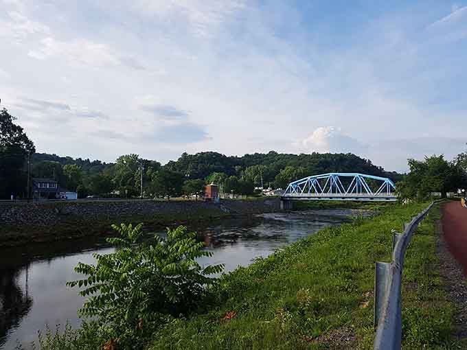The Rondout Creek flows peacefully through town, proving nature knew what it was doing long before developers showed up.