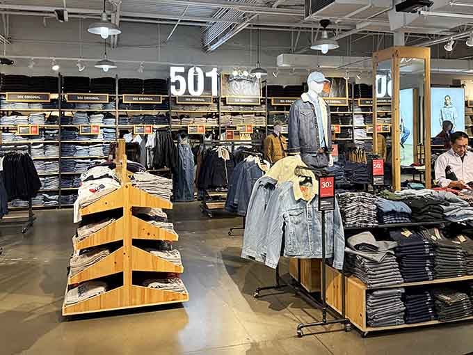 Rows of denim stretching into the distance like a blue jean promised land where every size actually exists.