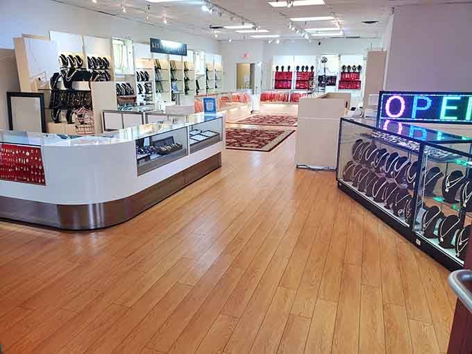 Gleaming displays of jewelry and accessories prove that looking like a million bucks doesn't require spending it.