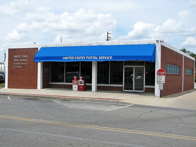 Small-town charm meets essential services in Donalsonville, where even the post office has character worth photographing.