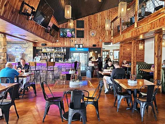 Wood-paneled warmth meets serious barbecue business in a space that feels like Kentucky's coziest smokehouse.