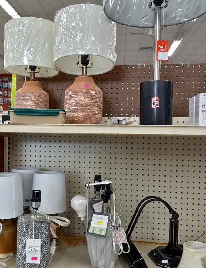 Lamps still wrapped in protective plastic waiting for their forever homes, like puppies at the shelter but less messy.