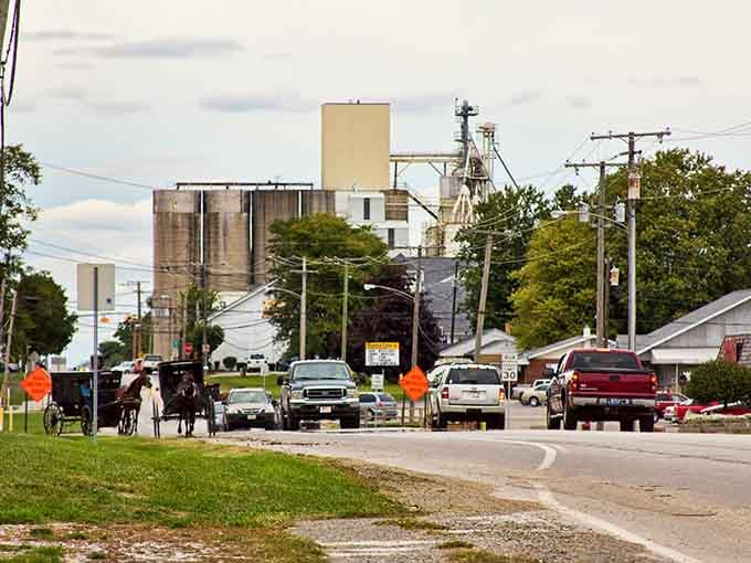 Horse-drawn buggies sharing the road with pickup trucks: the most Indiana traffic jam you'll ever experience willingly.