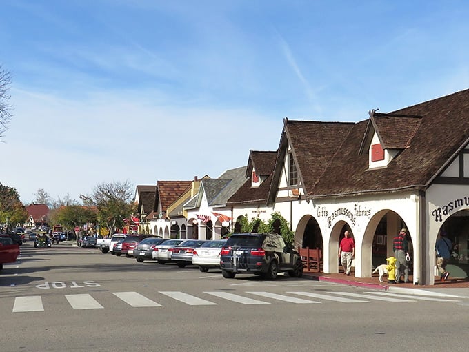 Storybook facades line the streets like a Hans Christian Andersen fever dream materialized in Southern California wine country.