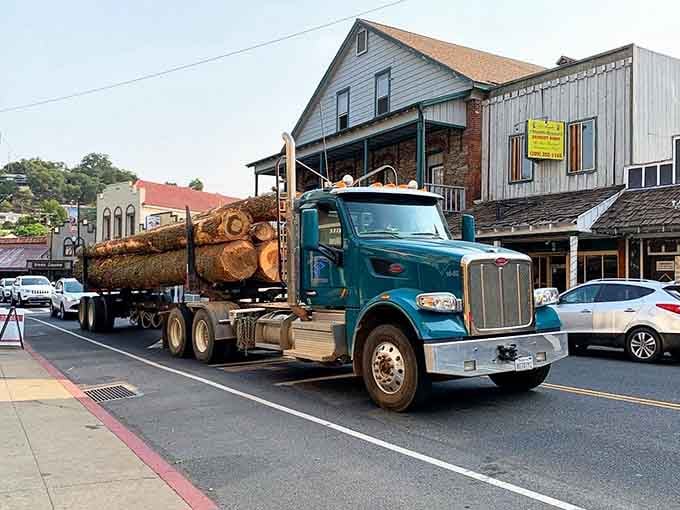 Even the logging trucks respect the historic architecture here, rolling through downtown like they're part of the show.