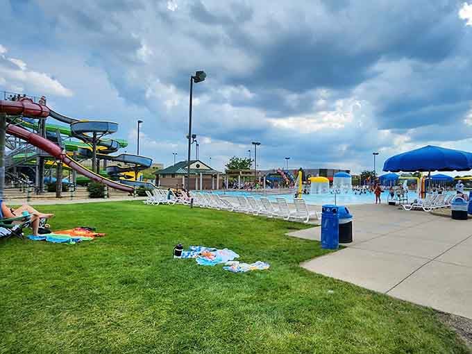 White lounge chairs dot the grass like beach umbrellas, because who says Minnesota can't do resort-style relaxation?