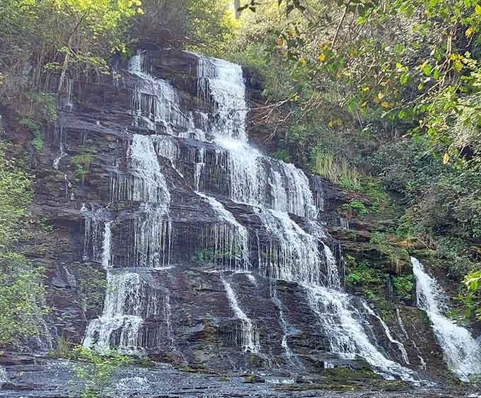 Spoonauger Falls in all its cascading glory, proving Mother Nature is the ultimate show-off.