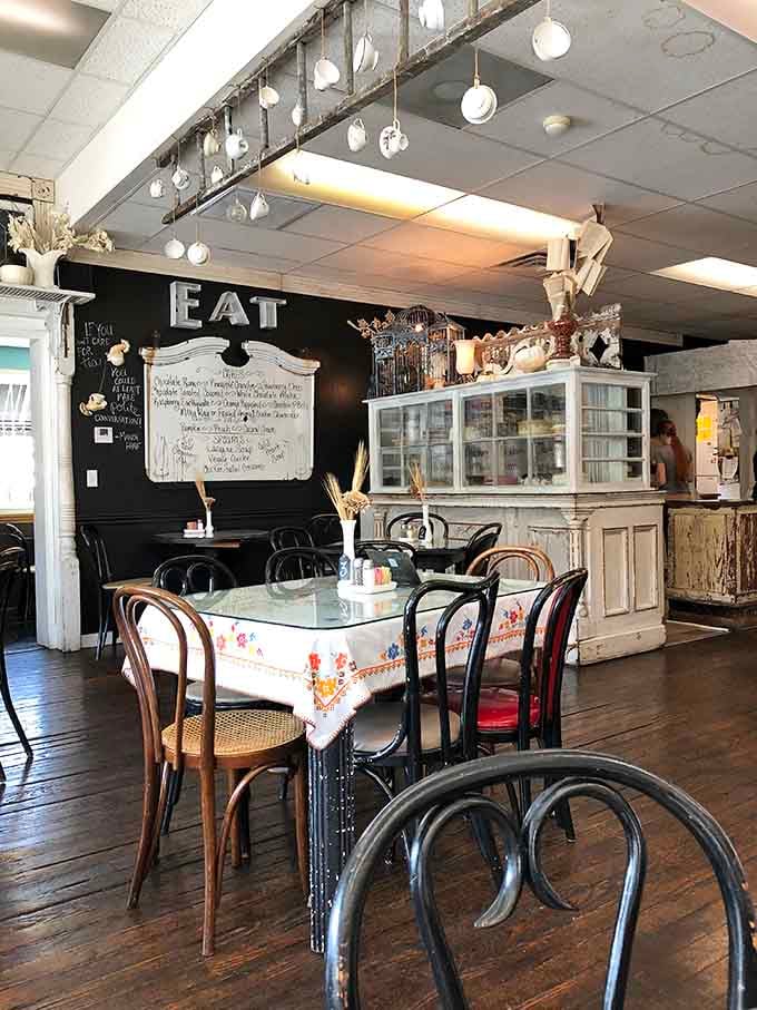 Mismatched chairs and vintage linens create the perfect setting where your grandmother's good taste meets actual good taste.
