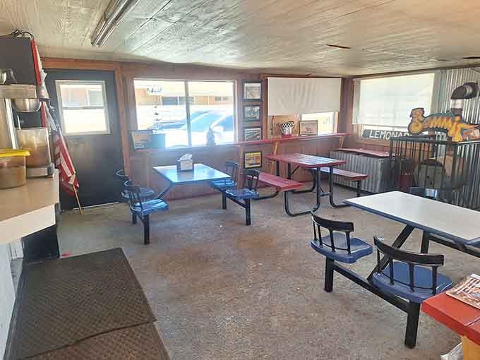 The cozy indoor dining room offers refuge from the elements while you devour your mountain-top feast.