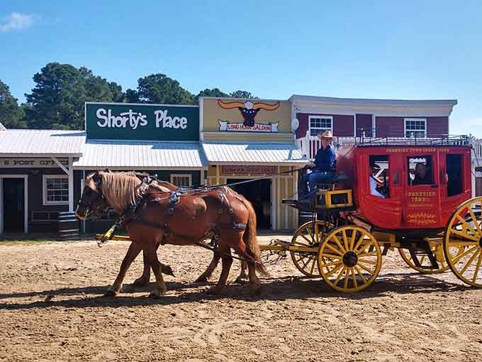 Nothing says "authentic cowboy experience" quite like a stagecoach ride through the Eastern Shore pine trees.