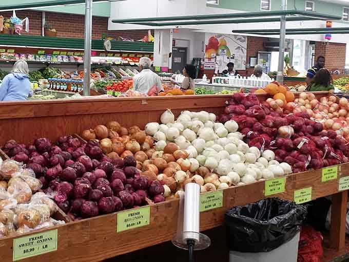 When onions get their own rainbow display, you know this isn't your average grocery run anymore.