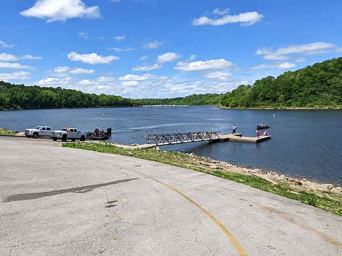 The boat ramp where your fishing adventure begins, assuming you remember which end of the paddle goes in.