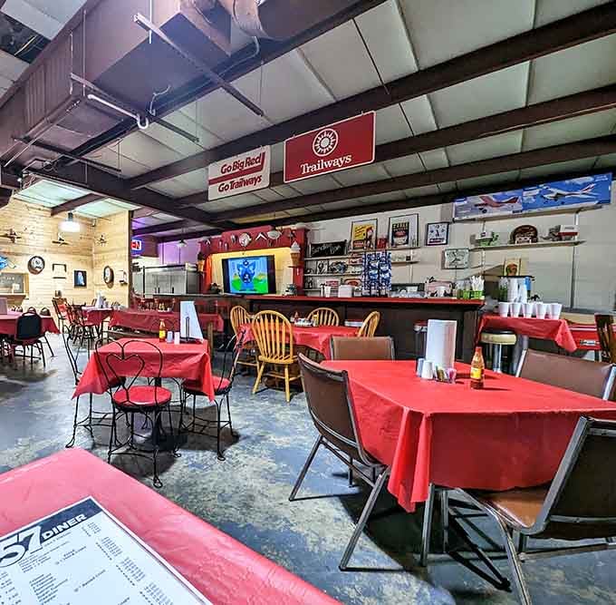 Red tablecloths and vintage signs create the kind of atmosphere where calories don't count and time slows down.