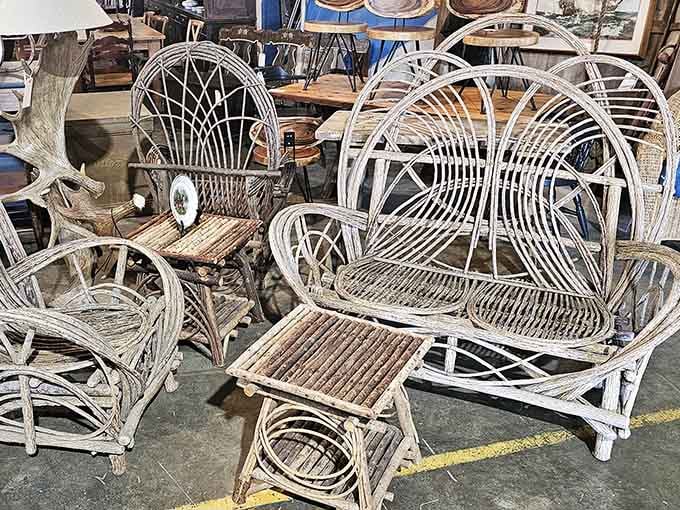 This wicker wonderland looks like every grandmother's porch had a reunion and decided to stay for the summer season.
