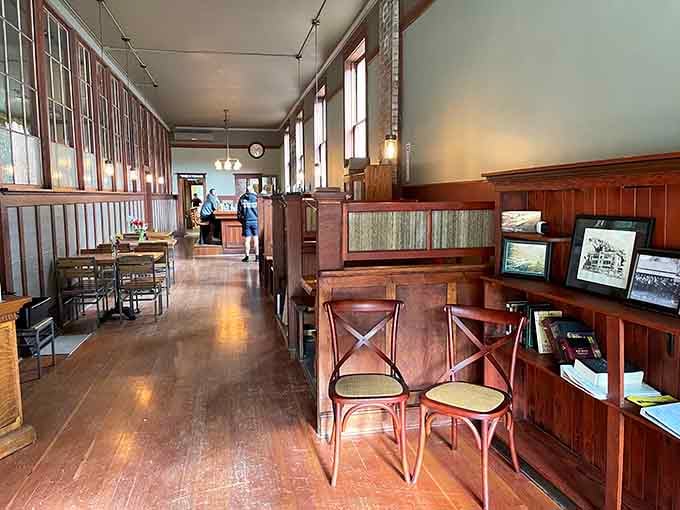 Long wooden tables and exposed brick create the perfect setting for lingering over exceptional pizza and conversation.