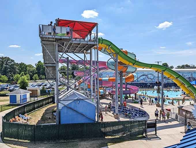Those rainbow slides twist and turn like they're auditioning for a role in a theme park movie.