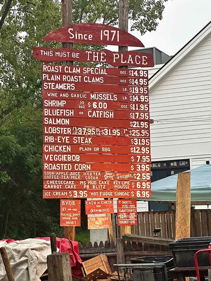 This hand-painted menu board has more character than most restaurants' entire interior design budgets could ever hope to achieve.