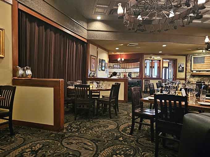 Classic steakhouse elegance meets comfortable Western charm in this beautifully appointed dining room where every table feels special.