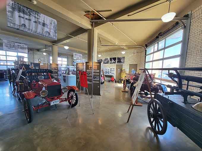 Step inside and you're surrounded by gleaming vintage fire engines that look ready to answer the call even today.