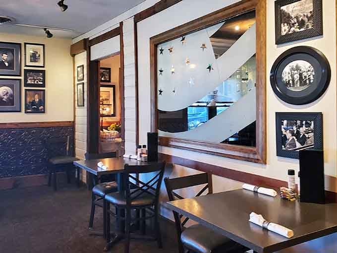 Inside, vintage photographs and thoughtful touches create an atmosphere that feels earned, not decorated by committee.