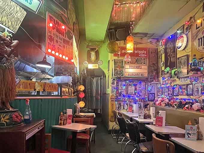 Inside, it's like someone raided every flea market between here and Texas and created pure dining joy.