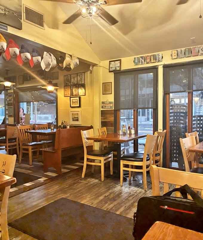 Inside Uncle Bill's, the warm lighting and cozy booths create that perfect breakfast atmosphere where time slows down deliciously.