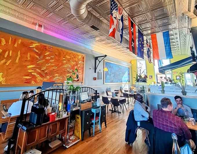 Step inside and suddenly you're dining in Amsterdam, minus the canal smell and bicycle traffic jams.