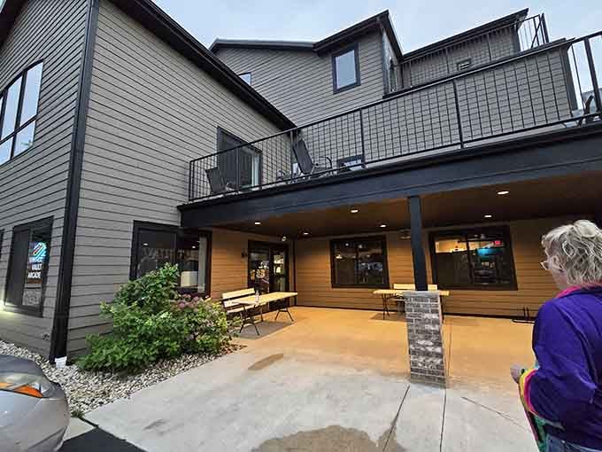 The modern exterior hides a portal to the past, where pixels reign supreme and high scores matter more than anything.