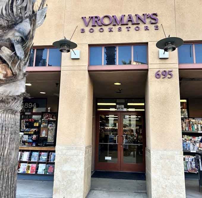The welcoming entrance at 695 East Colorado Boulevard promises literary adventures waiting just beyond those doors.