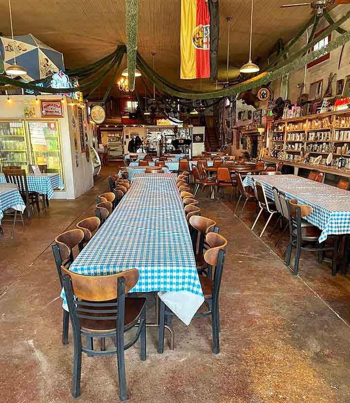 Those blue-and-white checkered tablecloths and hanging flags create an atmosphere so German, you'll start speaking with an accent.