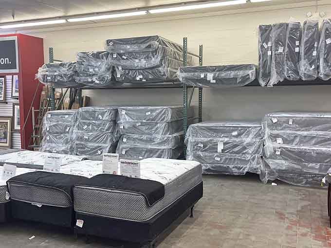 Mattresses wrapped like presents, waiting to give your bedroom a second chance at comfort and style.