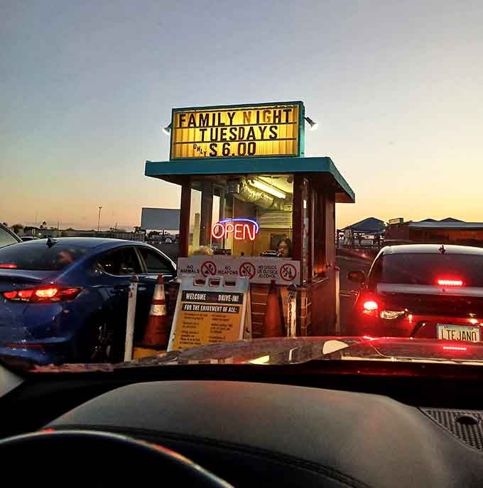 That glowing "OPEN" sign and vintage ticket booth transport you back to when Eisenhower was president.